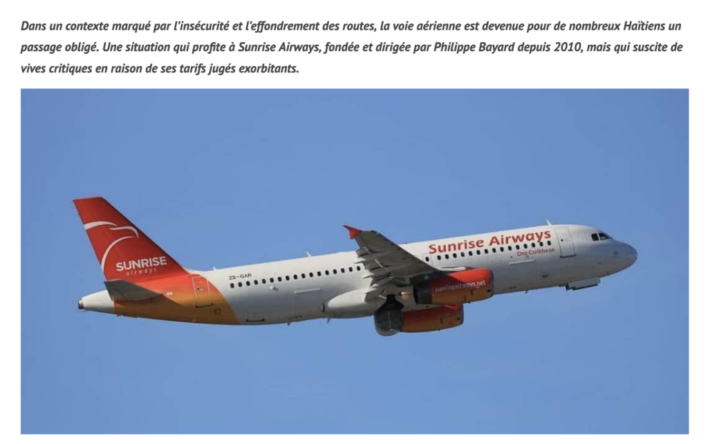 Haïti – Transport aérien : Philippe Bayard et Sunrise Airways, entre ...
